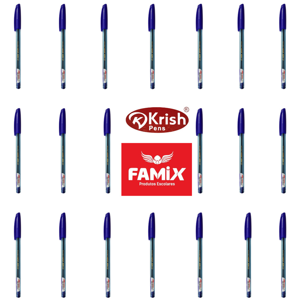 Kit Com 20un Caneta Esferográfica Krish Pens 0,7 Azul Famix | Shopee Brasil