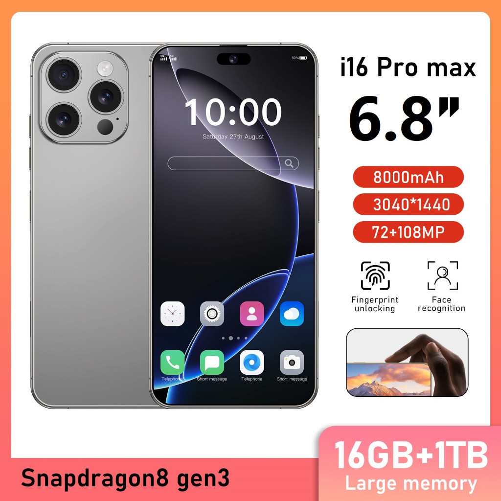 Novo produto A16 Pro Max 4G/5G rede 6.8 Polegada tela cheia grande memória 16GB RAM + 1TB ROM ...