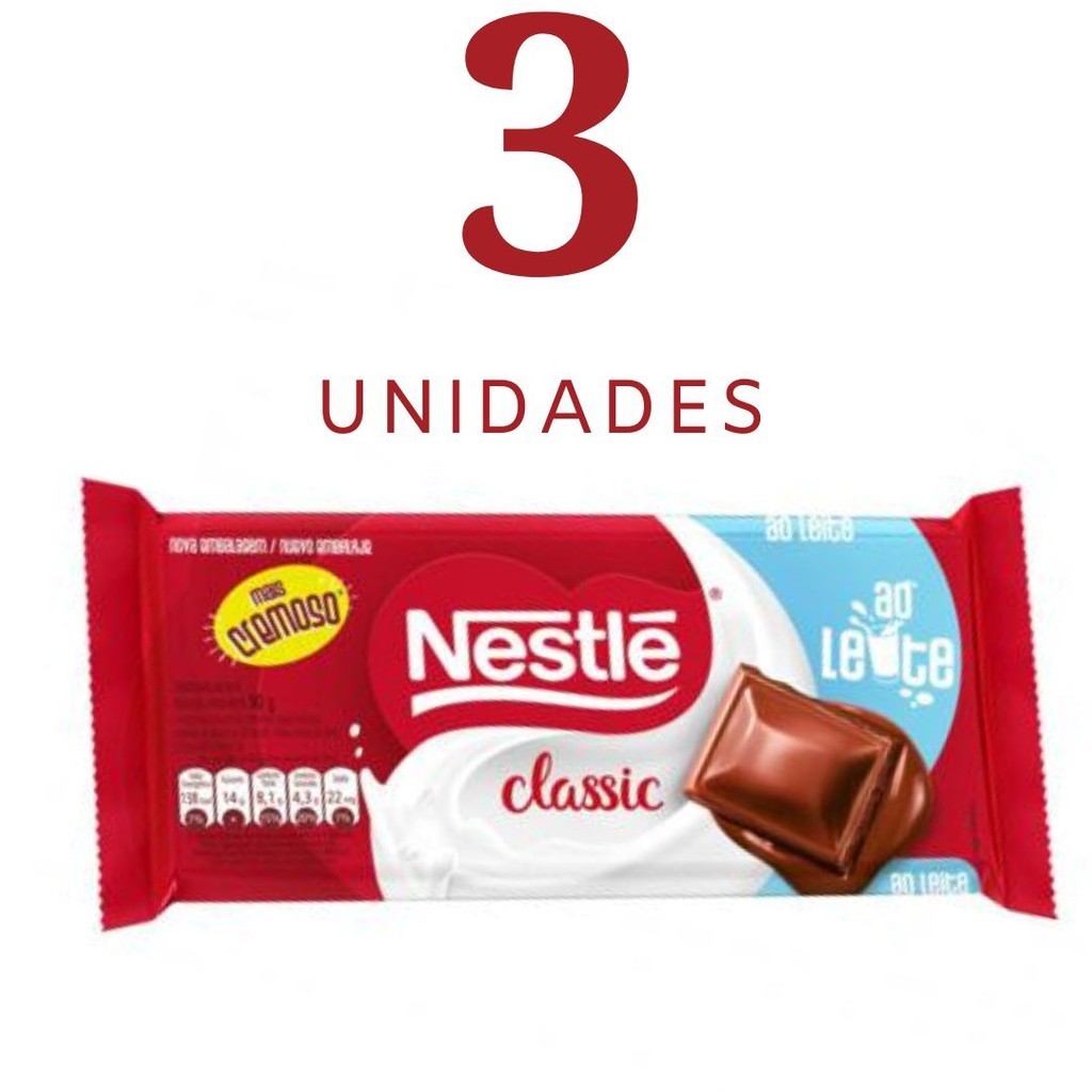 Kit 3 Chocolate Nestlé Classic ao Leite 80g | Shopee Brasil