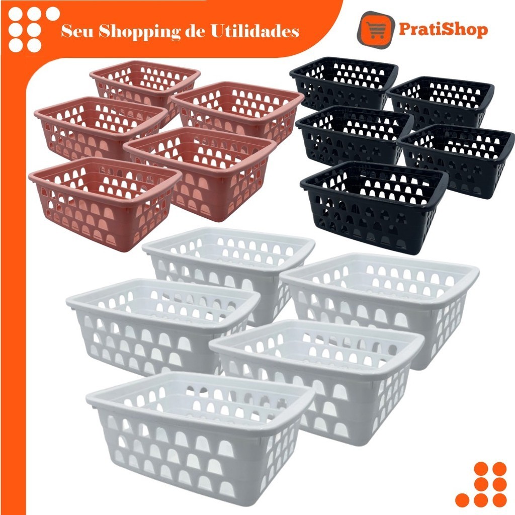 Cesto Organizador 5 Peças 16x12x6cm Cores Branco Preto ou Rosa Multiuso ...