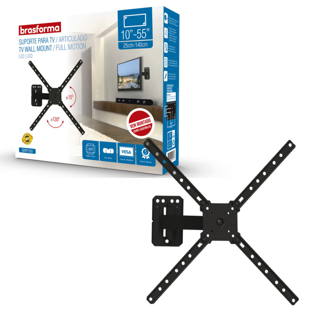 Suporte para TV Articulado para 10" a 55" Modelo SBRP1030 Brasforma ...