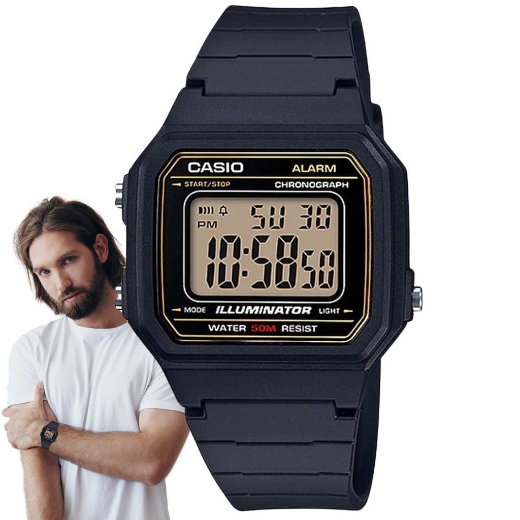 Relógio de Pulso Casio Masculino Digital Quadrado Prova Dagua 50 Metros Esportivo Preto W-217H ...