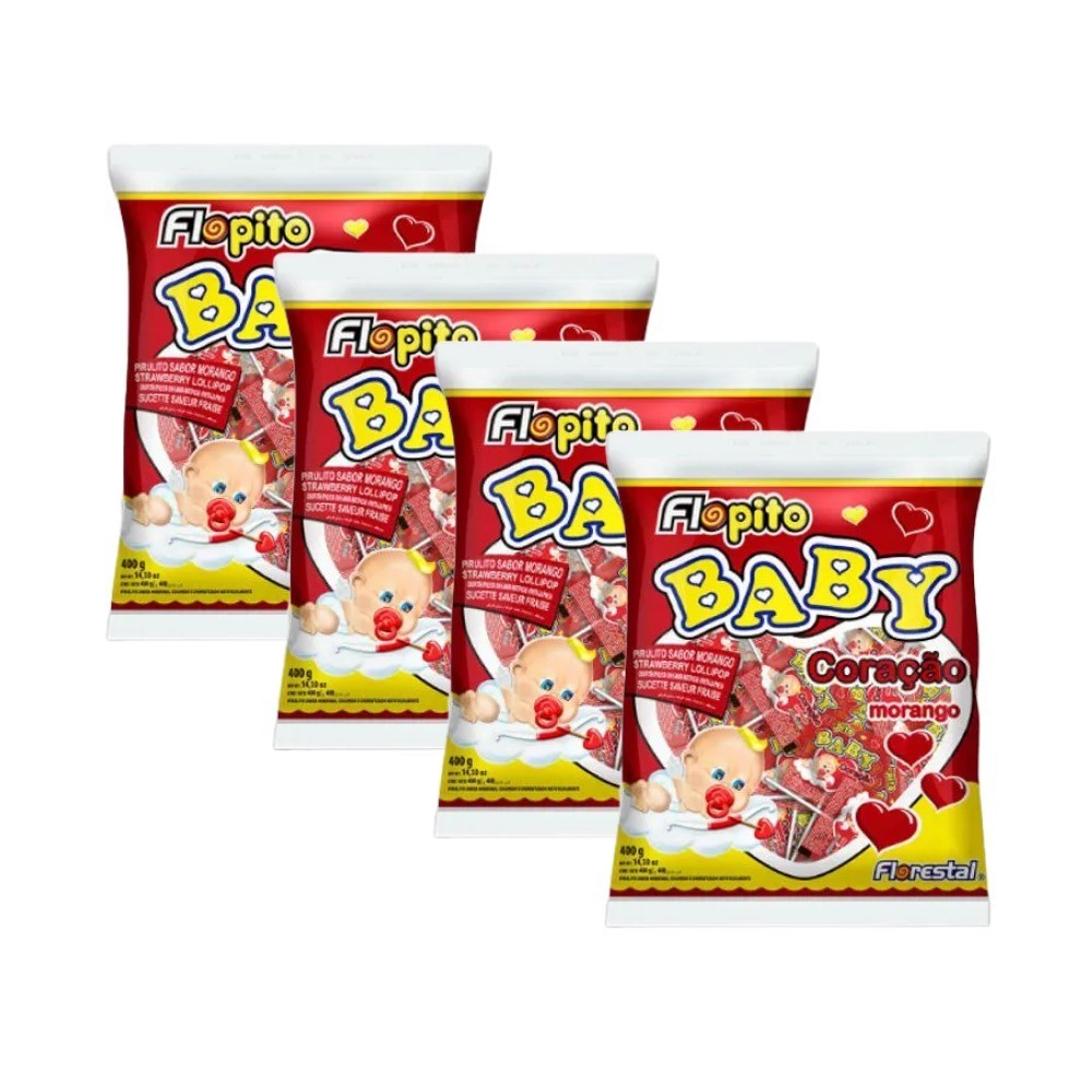 Pirulito Coração Vermelho de Morango Baby Florestal contendo 4 unidades ...