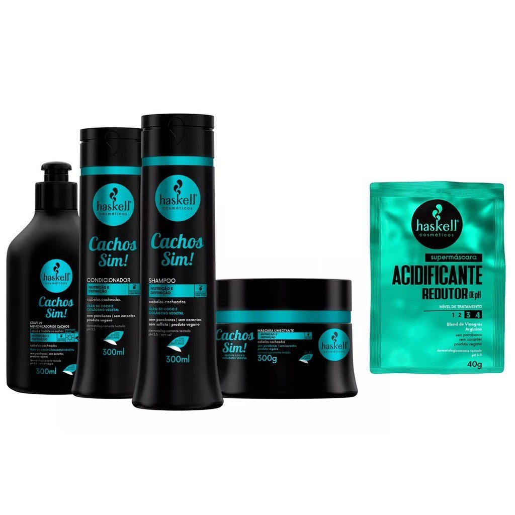 Kit Haskell Cachos Sim 4 Itens 300ml +Dose Acidificante 40g | Shopee Brasil