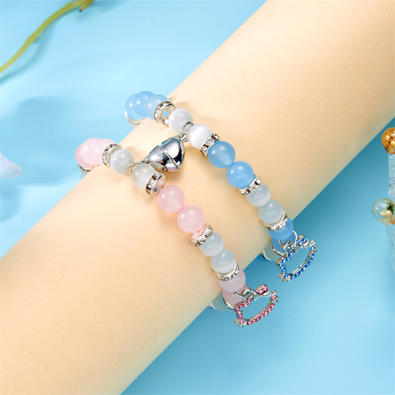 Hello Kitty Love Heart Magnetic Suction Beaded Couple Bracelet Melhor Amizade Jóias | Shopee Brasil