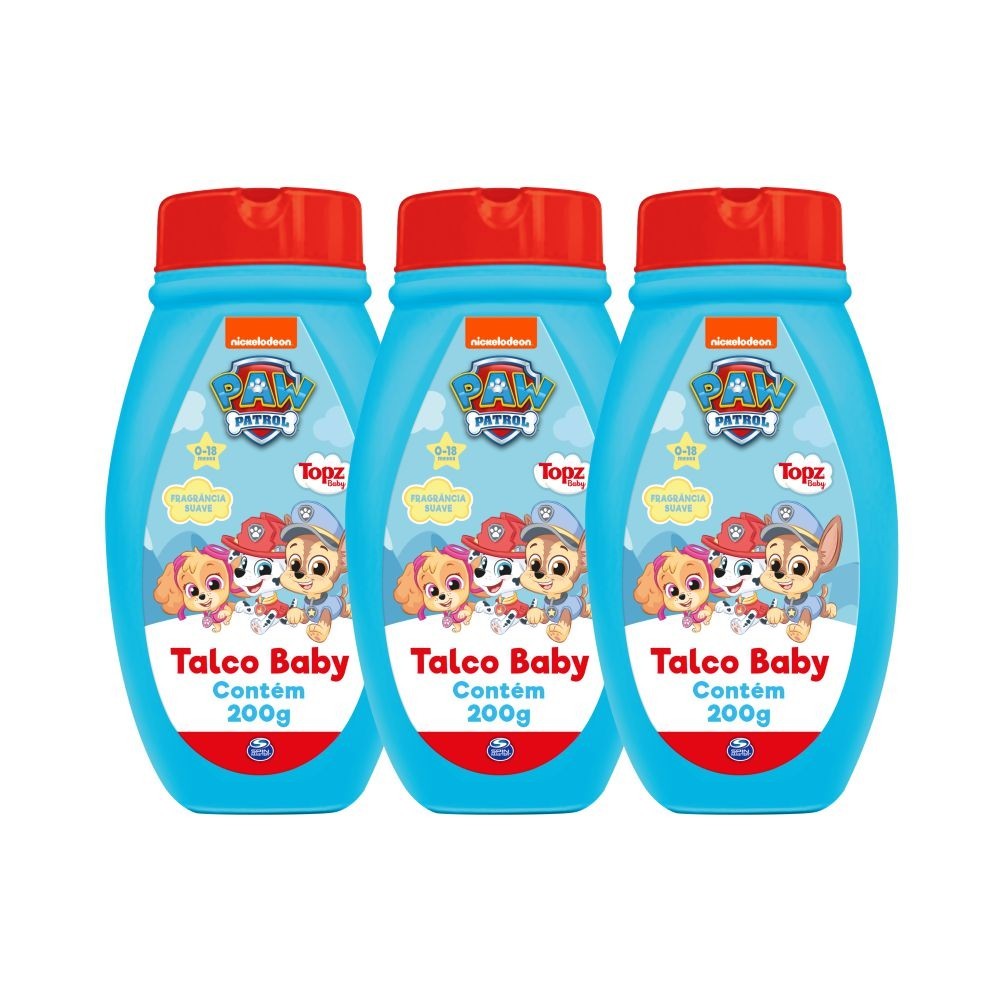 3 Unidades de Talco Patrulha Canina 200 Gramas - Topz Baby | Shopee Brasil