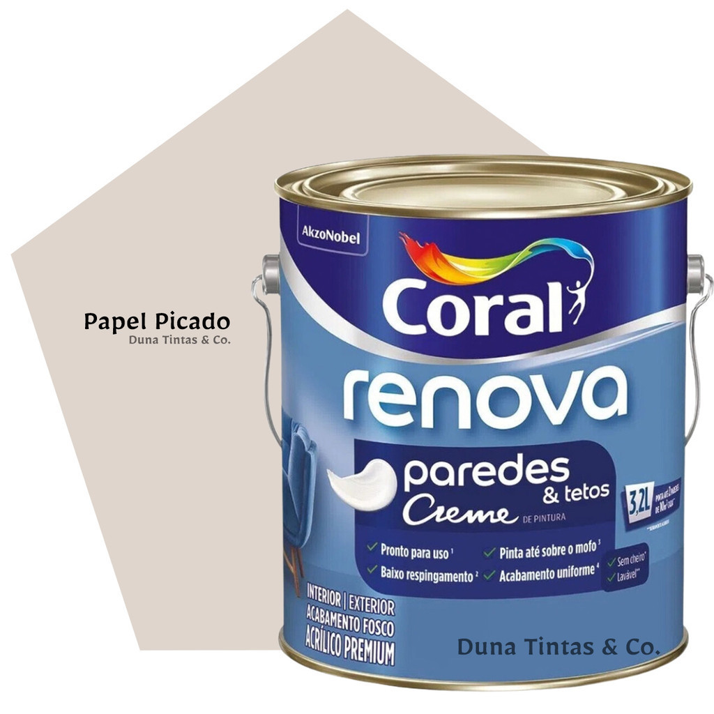 Tinta Coral Renova Paredes e Tetos Papel Picado 3,2L | Shopee Brasil