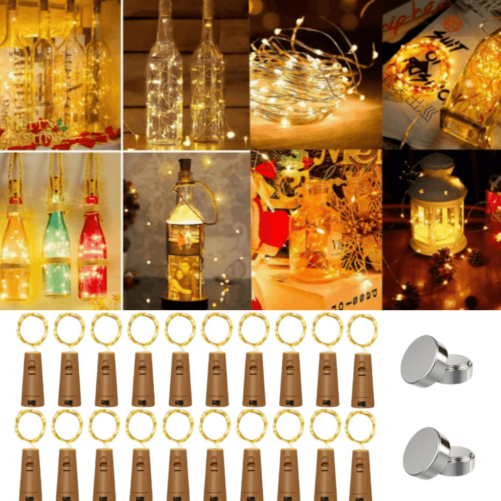 Kit 20 Branco Quente/Branco Frio 2m 20 leds Rolha De Luz Fio Fada ...