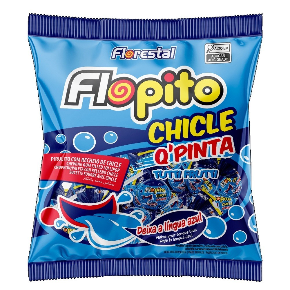 Pirulito Chiclete Flopito Q Pinta Língua 500gr Florestal 50un Pacote de ...