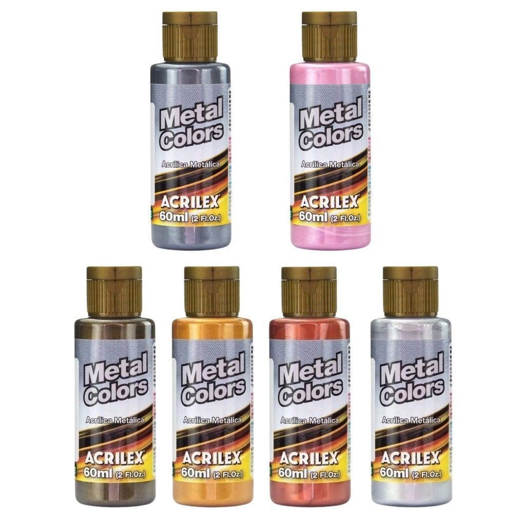 Tinta Metal Colors 60ml Acrilex - Kit Escolha 6 Cores | Shopee Brasil