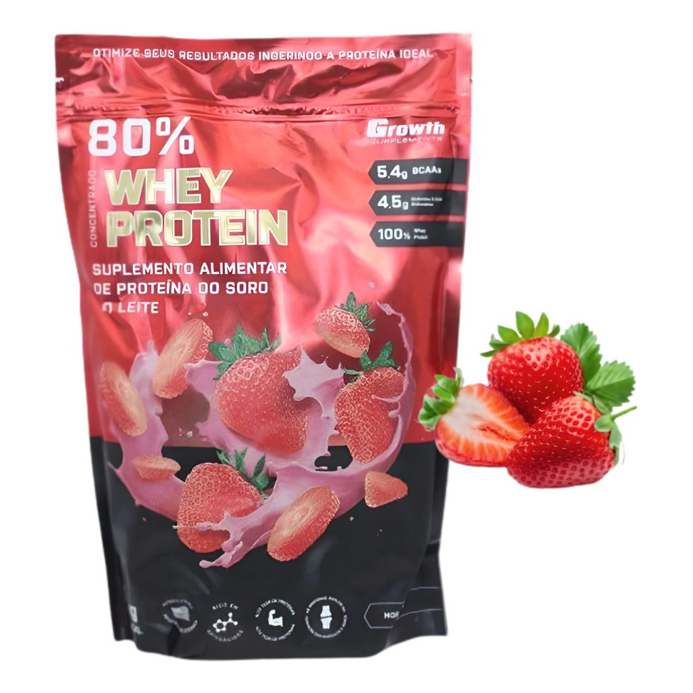 Whey Protein Concentrado 1kg Morango - Growth Supplements | Shopee Brasil