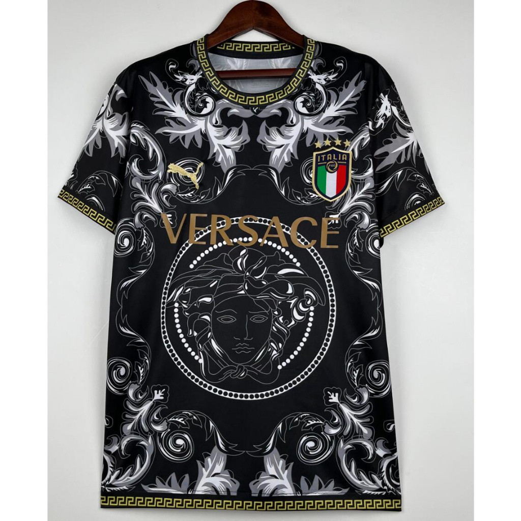 233/24 Itália Versace Black Soccer Jersey Mens Edição Especial Fãs ...