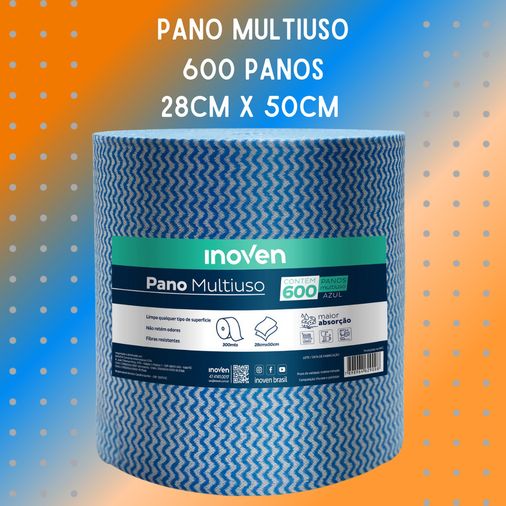 Pano Multiuso Rolo 300M | 600 Panos | Azul | 28Cm X 50 Cm | Inoven ...