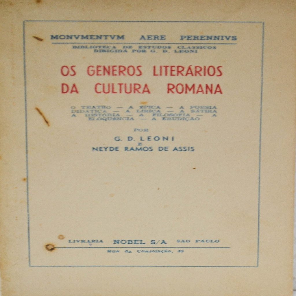 Os Gêneros Literários da Cultura Romana autor G. D. Leoni, Neyde Ramos ...