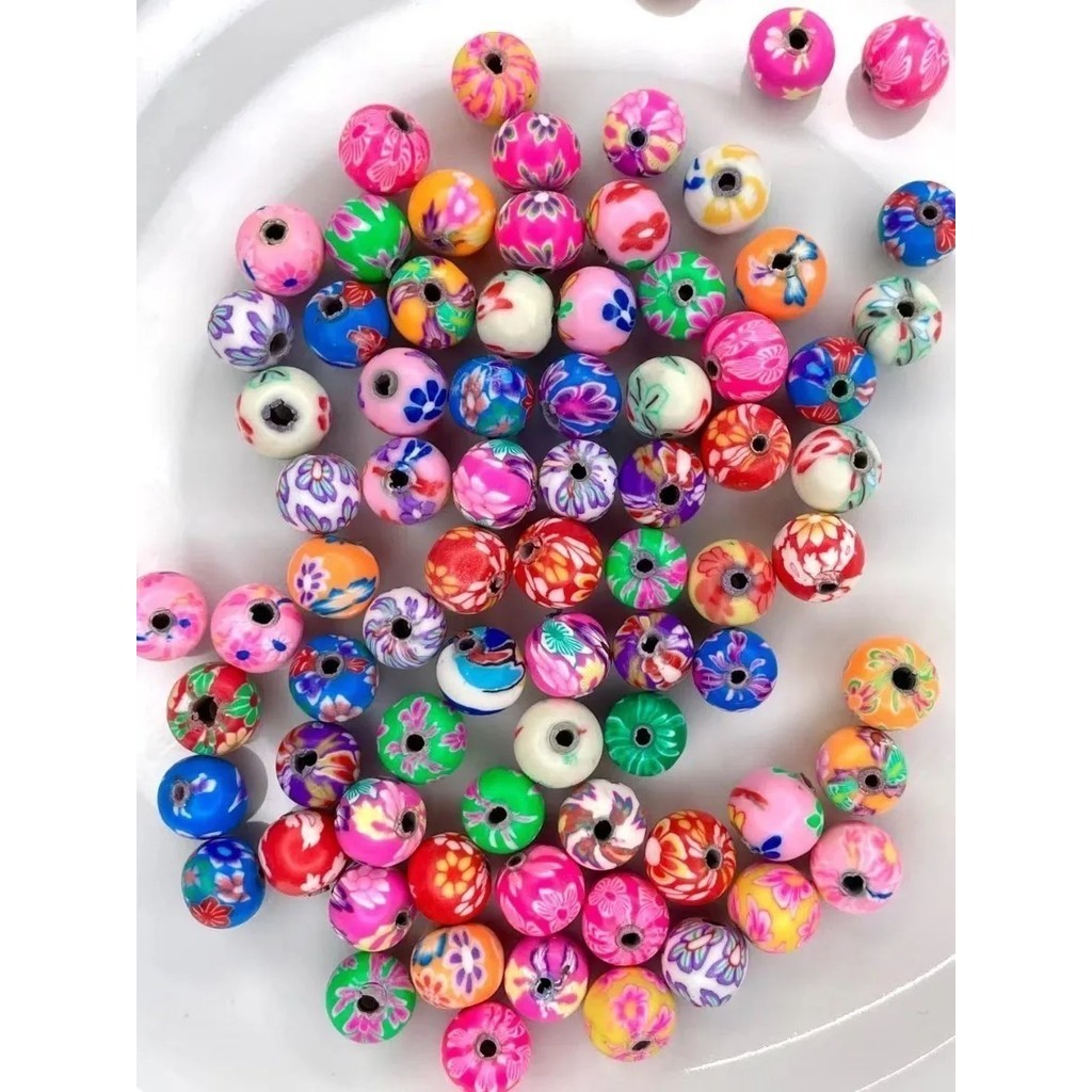 Missangas Fimo Colorido Padrão 8mm Diy P/ Pulseiras - 50 Un | Shopee Brasil