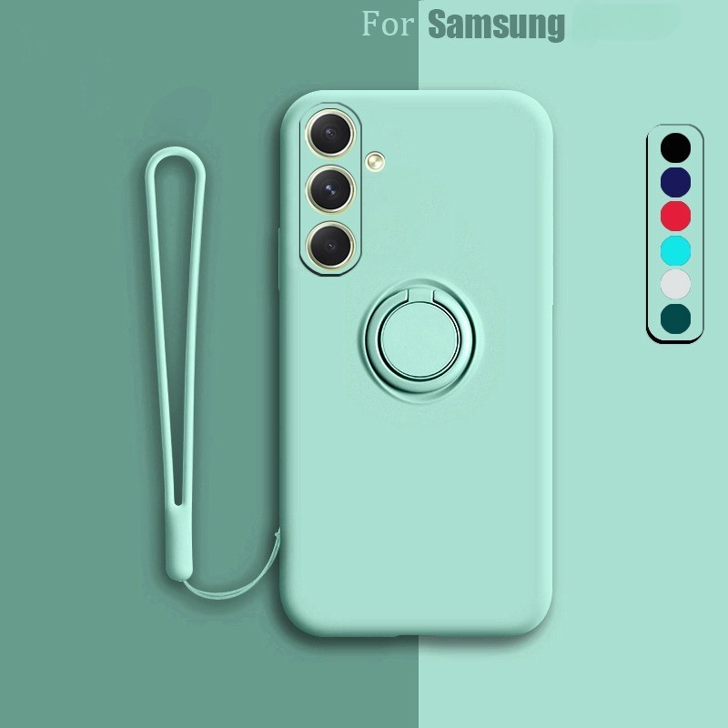 Capa De Silicone Líquido Cordão Magnético Anel Titular Funda Mão Corda Telefone Para Samsung ...