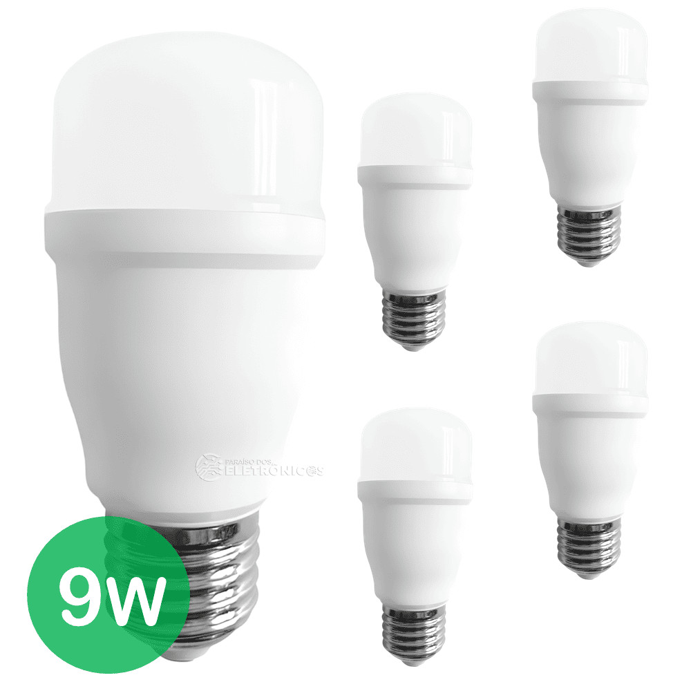 KIT 5 Lâmpadas LED Bulbo 9W E27 6500K Branco-Frio Compacta e de Alto Desempenho EB7205 | Shopee ...