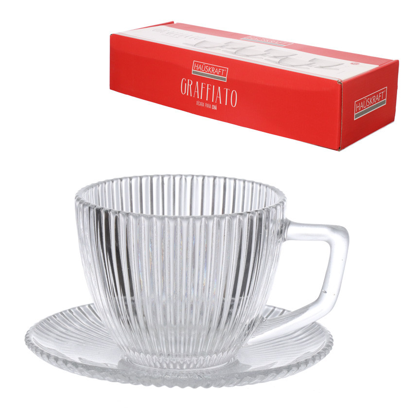 Jogo De 4 Xícara Com Pires De Vidro Café Graffiato 230ml Luxo Transparente | Shopee Brasil