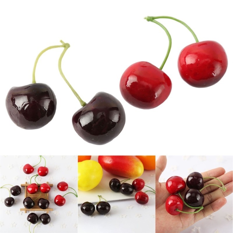 Alilin 10 Pares De Decorações De Cereja Falsa Modelo De Frutas Falsas ...