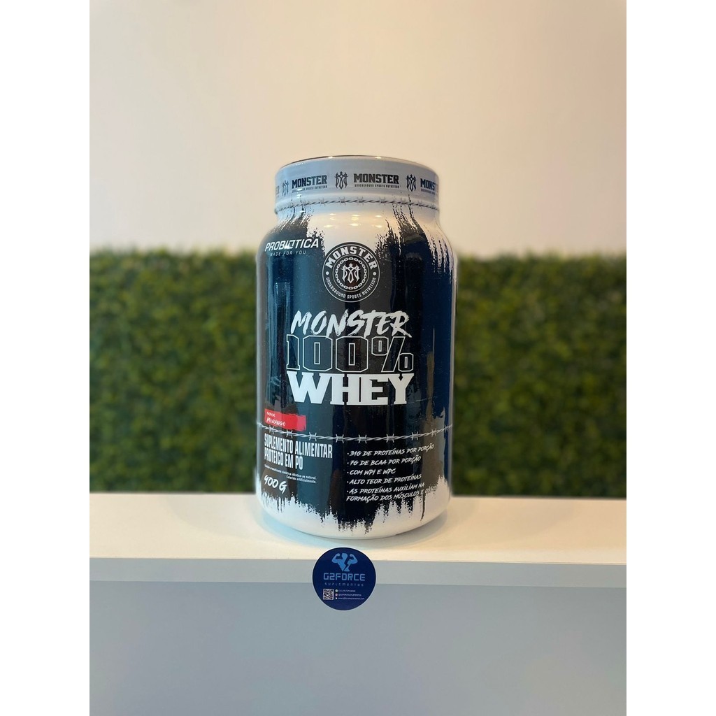 MONSTER 100% WHEY POTE 900G MORANGO - PROBIÓTICA | Shopee Brasil