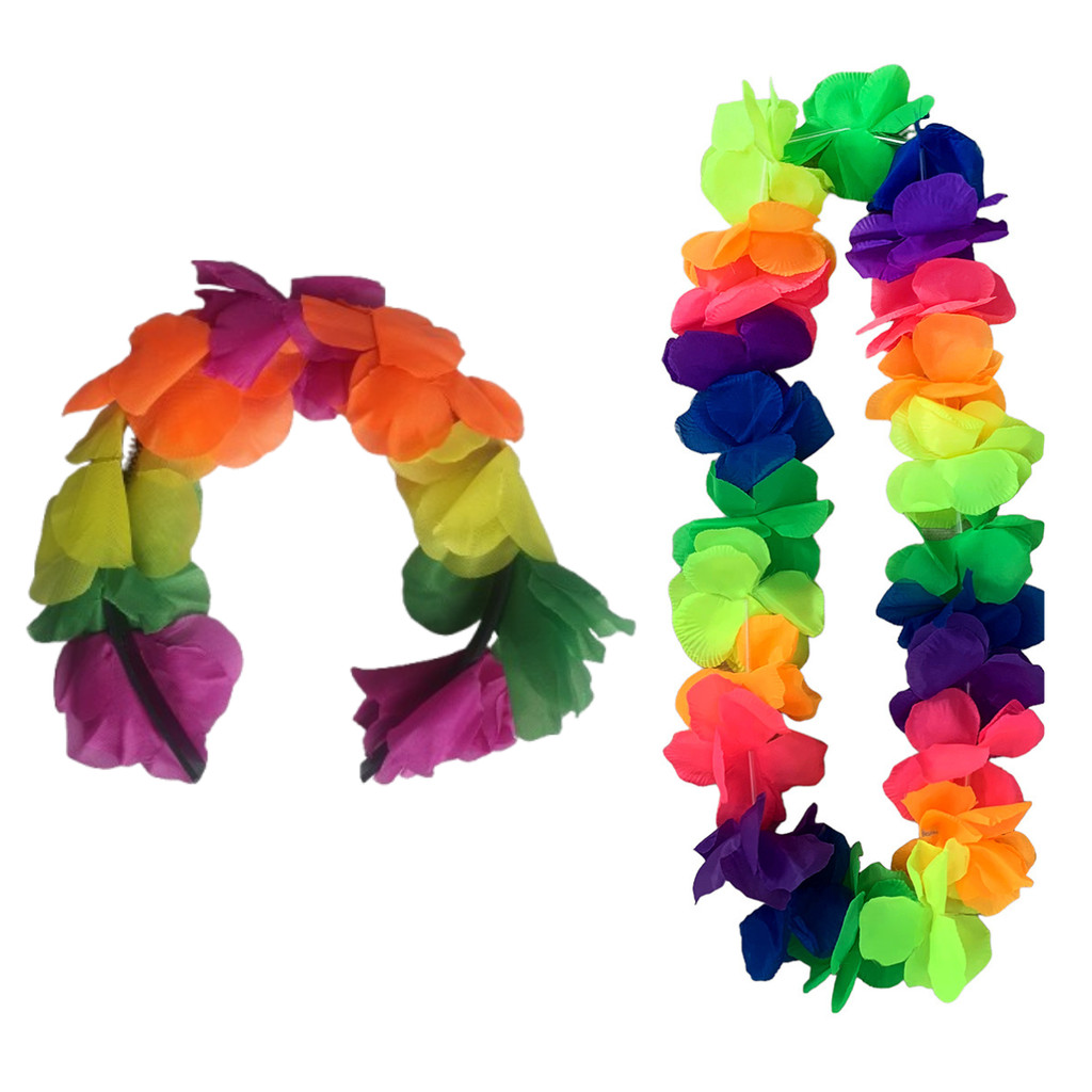Kit Colar E Tiara Havaiana Festa Fantasia Carnaval Neon Luau | Shopee ...