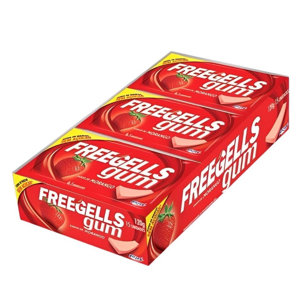 Freegells Gum sabor Morango 15 pacotes | Shopee Brasil