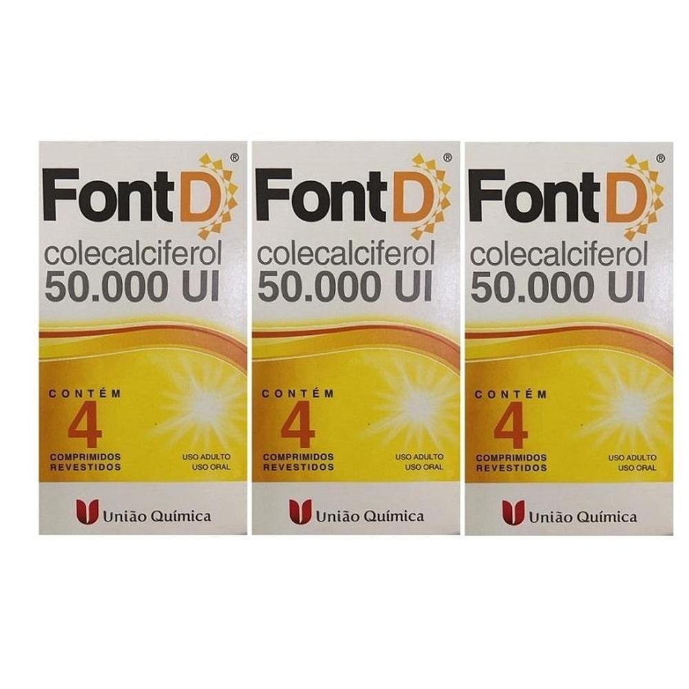 Kit 3 Vitamina D 50.000UI c/4 cáps colecalciferol imunidade Font D ...