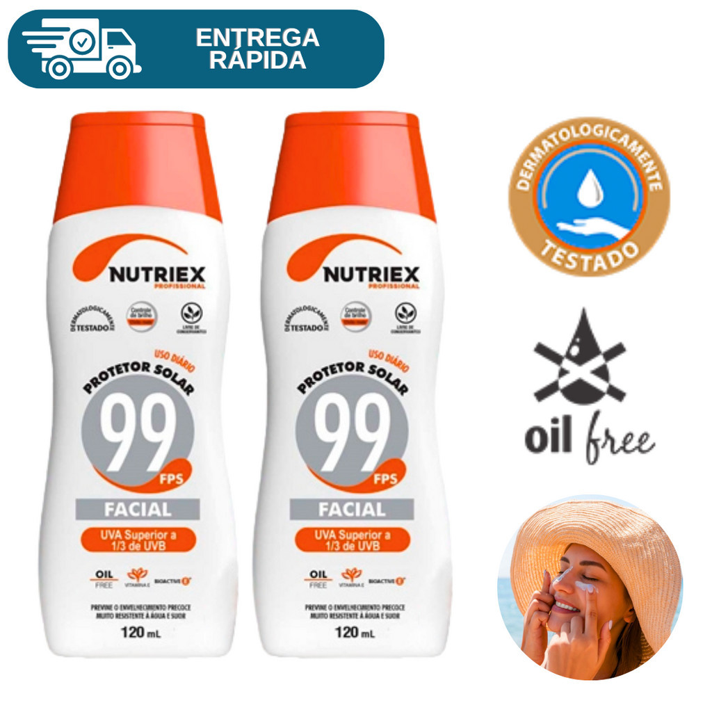 Kit 2 Protetor Solar Facial e Corporal Fps 99 120ml Nutriex 1/3 UVA UVB ...