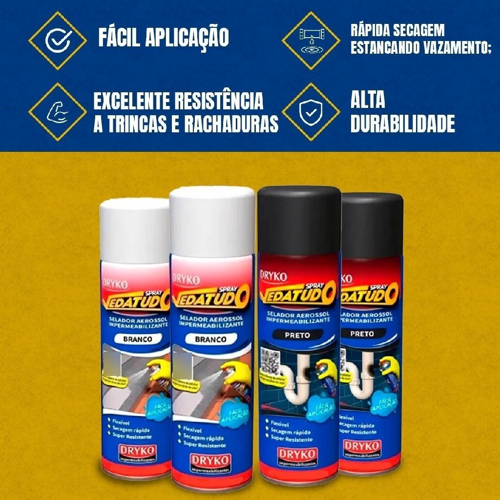 Borracha Líquida Spray Impermeabilizante Veda 400ml preto-branca ...