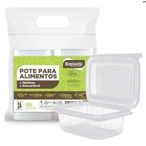 Pote Descartavel 250 ml Retangular Com Tampa, Ideal P/ Marmita Fit - 24 Un | Shopee Brasil