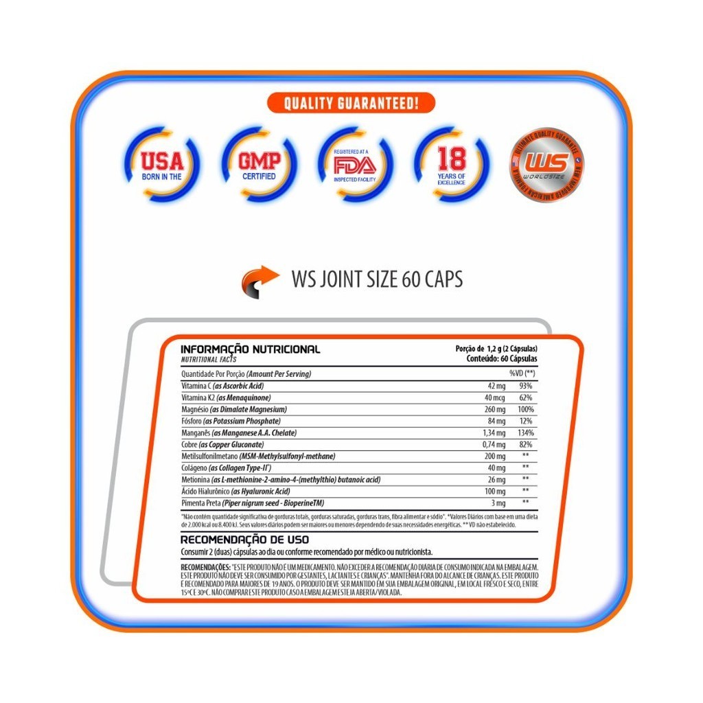 Compre 1 Joint Size Recuperação Worldsize 60 Cáps Leve 2 | Shopee Brasil