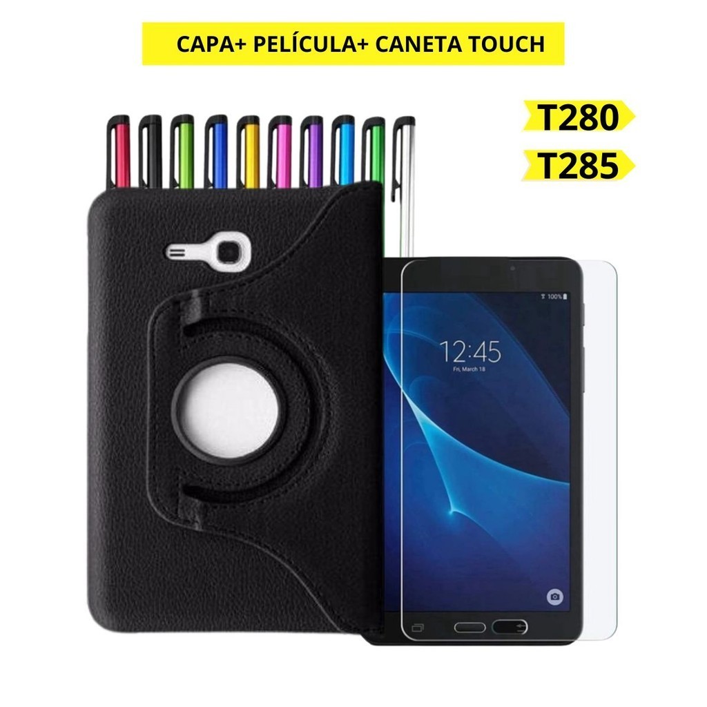 Capa Giratória+ Pelicula de Vidro+ Caneta Touch Para Tablet Samsung Galaxy Tab A SM-T285/T280 ...