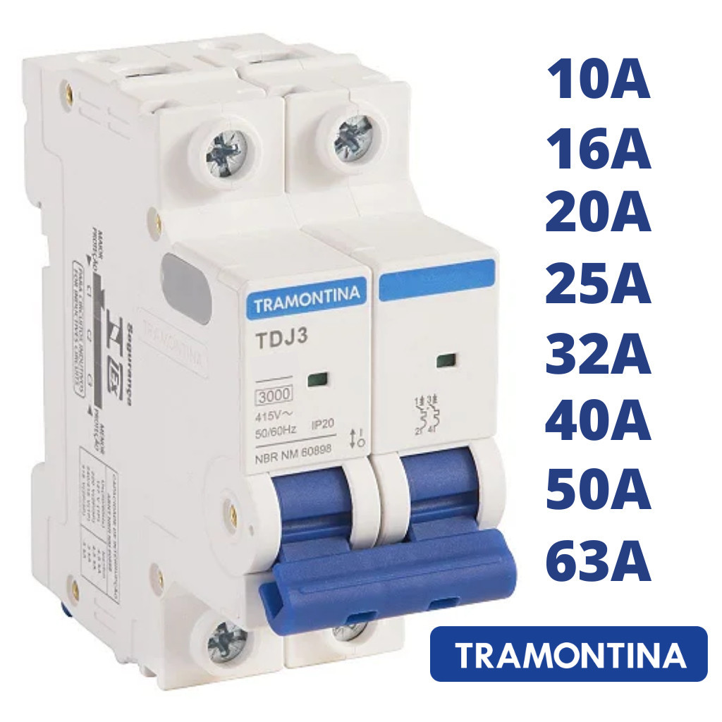 Disjuntor Bipolar Tramontina Curva C 10A 16A 20A 25A 32A 40A 50A 63A | Shopee Brasil