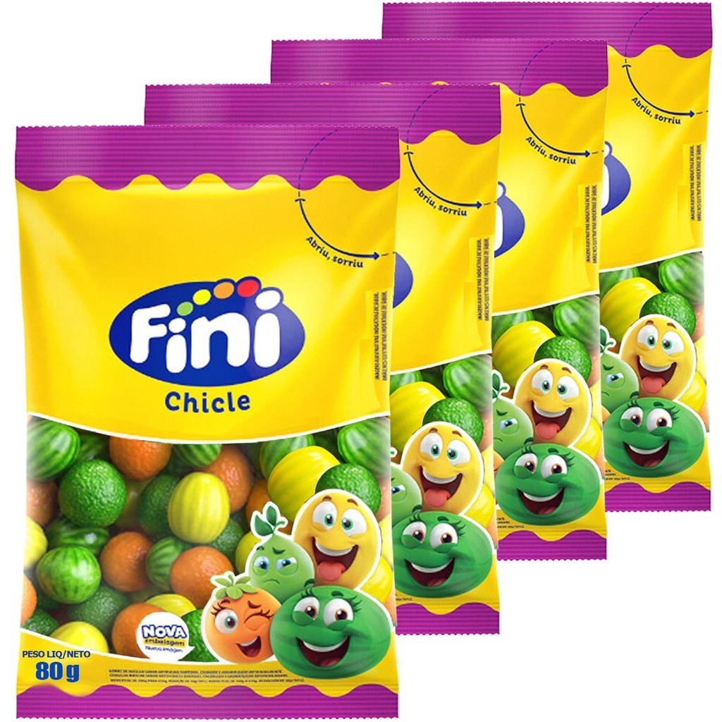 Chicletes Fini Salada de Frutas 04 Pacotes de 80g cada -- Sem Glutem ...