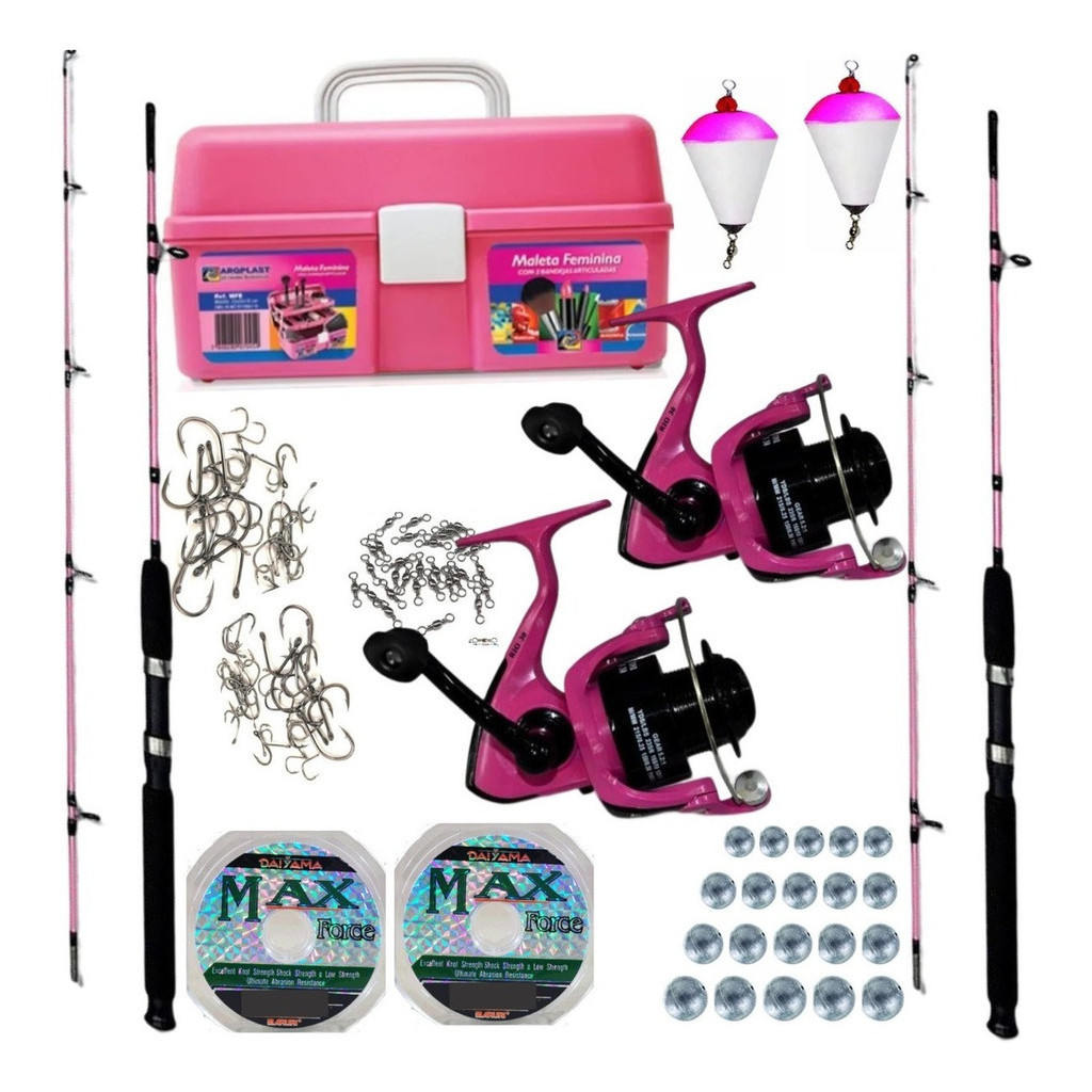 Kit Pesca Duplo Feminino Vara Molinete Maleta Rosa Completo | Shopee Brasil