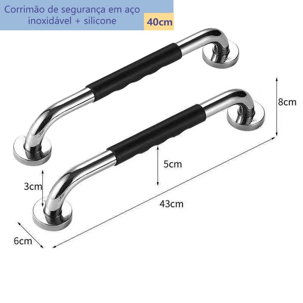 Kit 2 Barras de Apoio Inox 30cm/40cm/50cm para Banheiro - Corrimão de ...