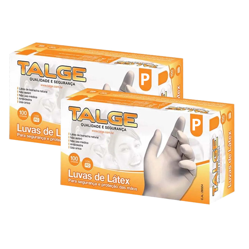 Kit 2 Luva de Látex Com pó talge Contem 100 uni Tamanho P | Shopee Brasil