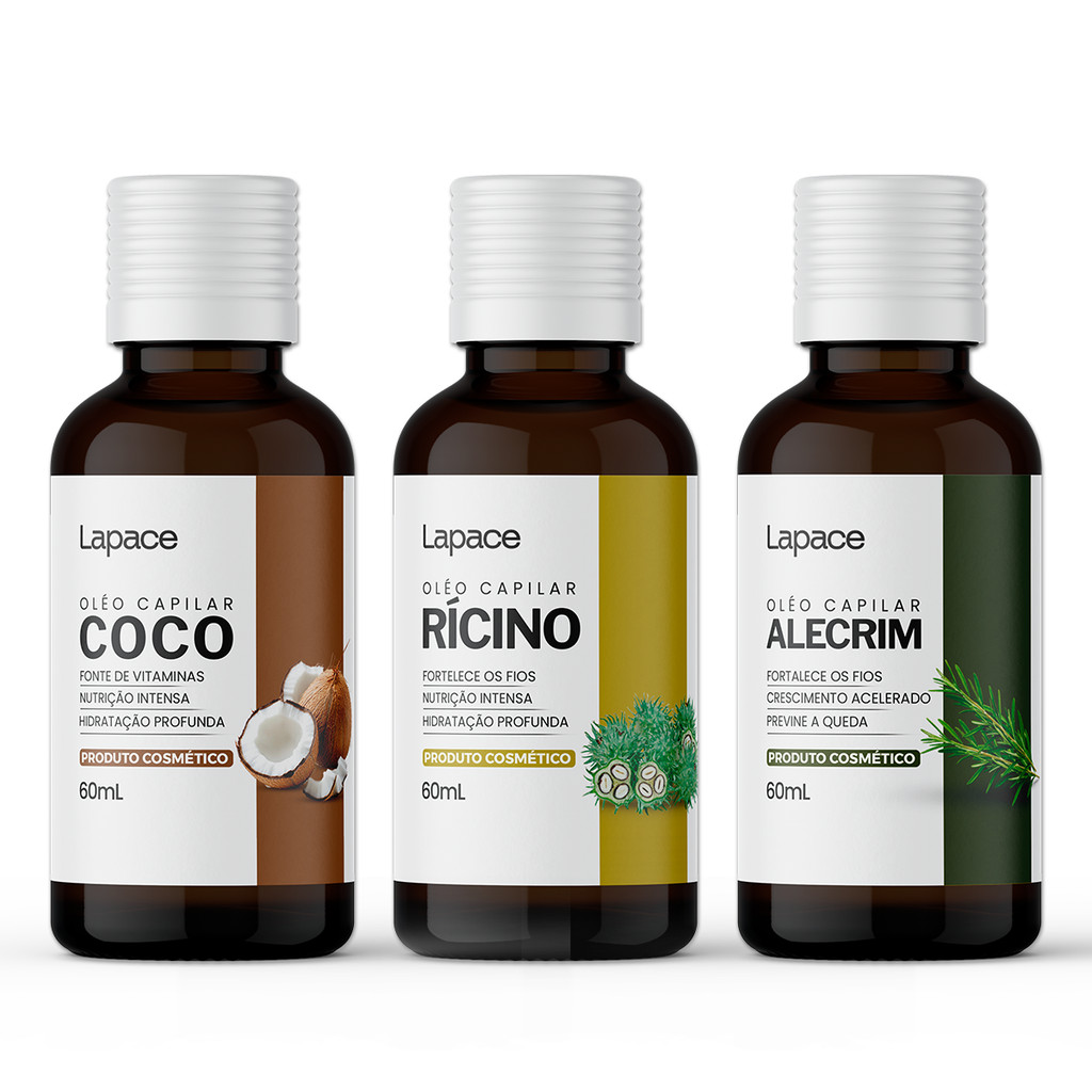 Kit Terapia Capilar 3 Óleos Coco + Rícino + Alecrim 60ml Lapace ...