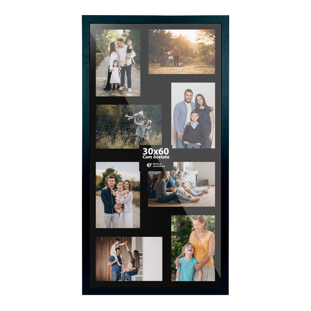 Quadro Multifotos 8 Foto 10x15 Mural Painel Moldura 30x60cm Parede Sala Quarto Fundo Preto ...