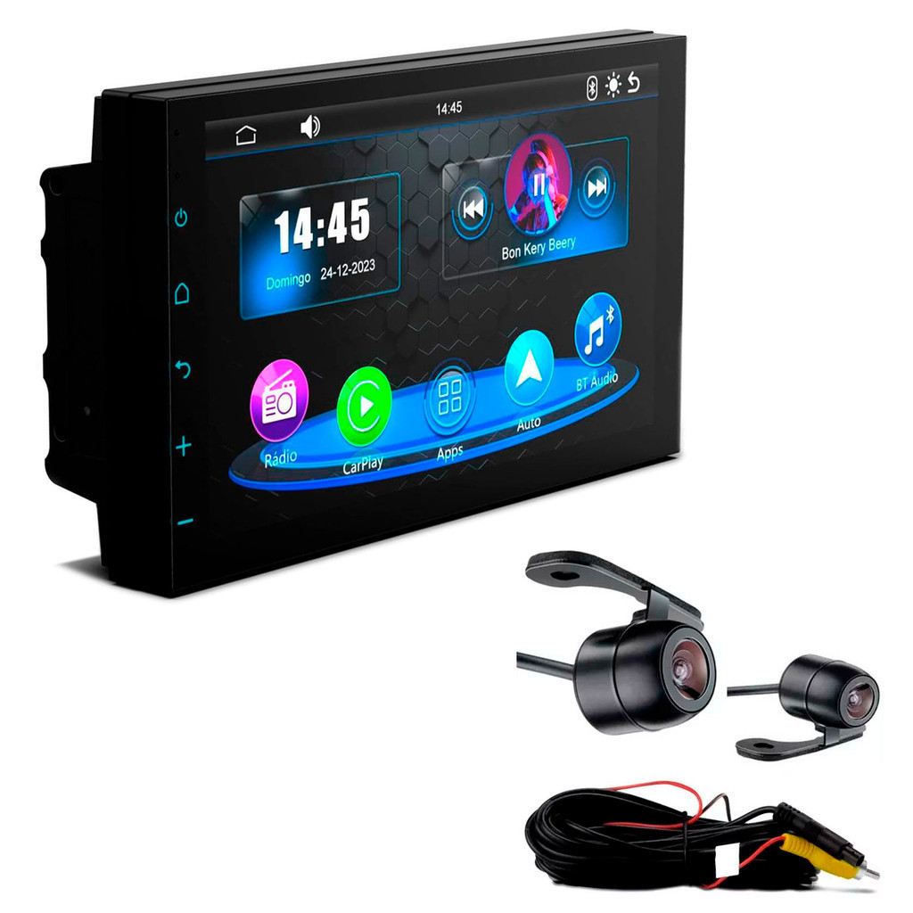 Central Multimídia 7" Universal Mp5 CarPlay Android Espelhamento Android IOS + Câmera Ré ...
