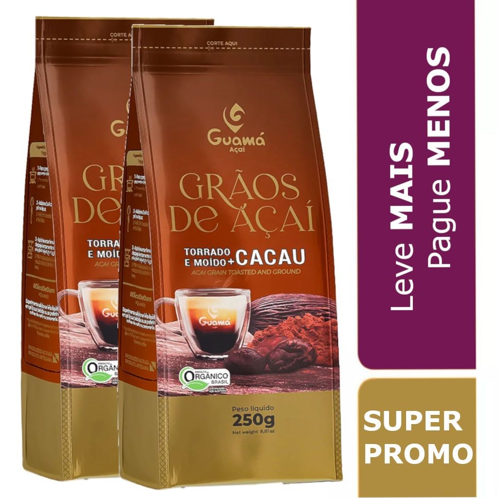 Café em Grãos de Açaí Torrado e Moído 100% Orgânico + Cacau - 250g ...