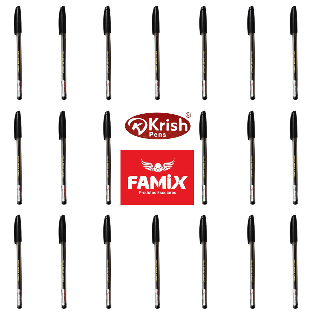 Kit Com 20un Caneta Esferográfica Krish Pens 0,7 Preto Famix | Shopee ...
