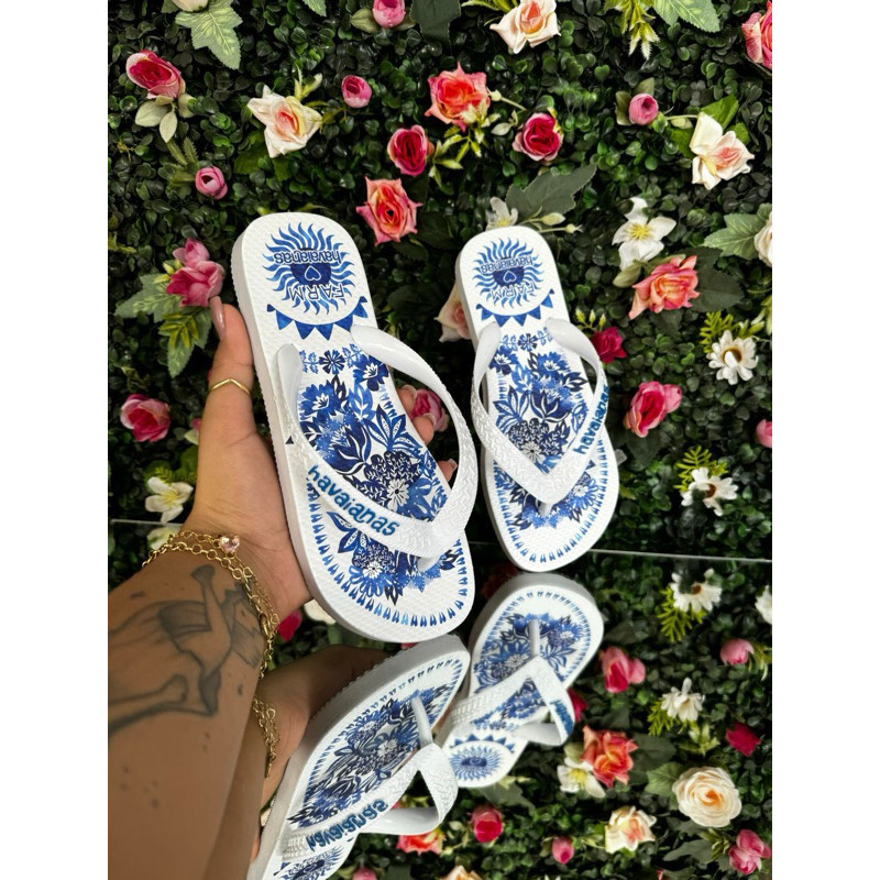 chinelo tipo farm azul azulejo | Shopee Brasil