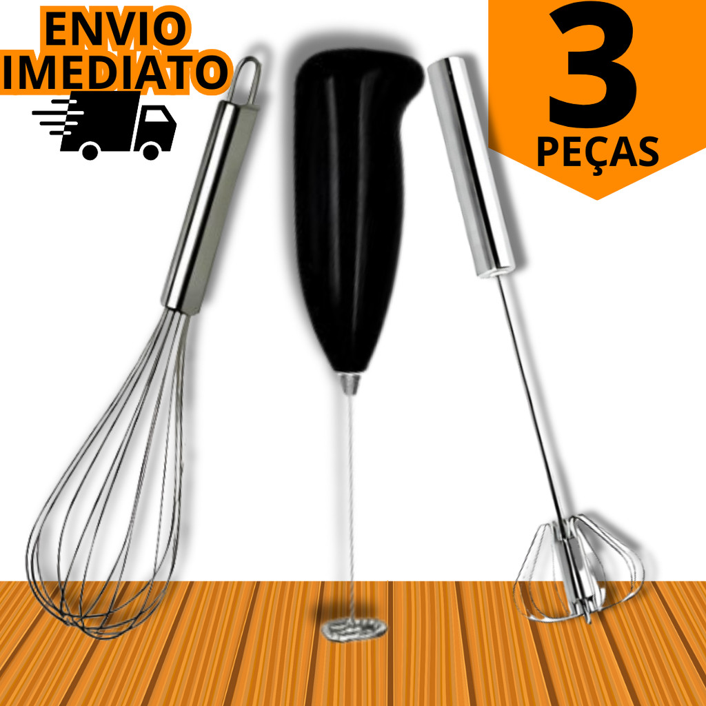 Kit 3 Utensilio Fouet Fue Inox + Mixer Automatico Misturador + Mixer ...