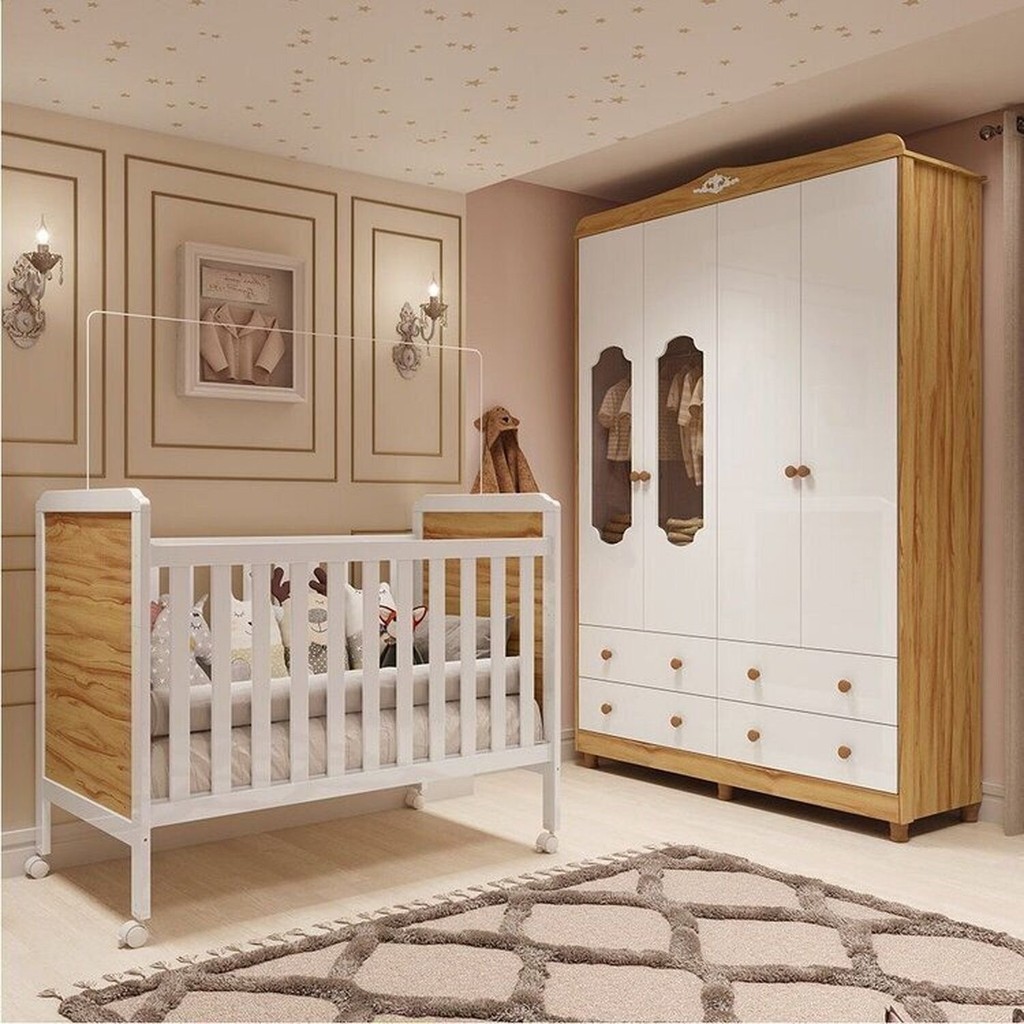 Quarto de Bebê com Guarda-roupa e Berço 100% Mdf Maya Provençal ...