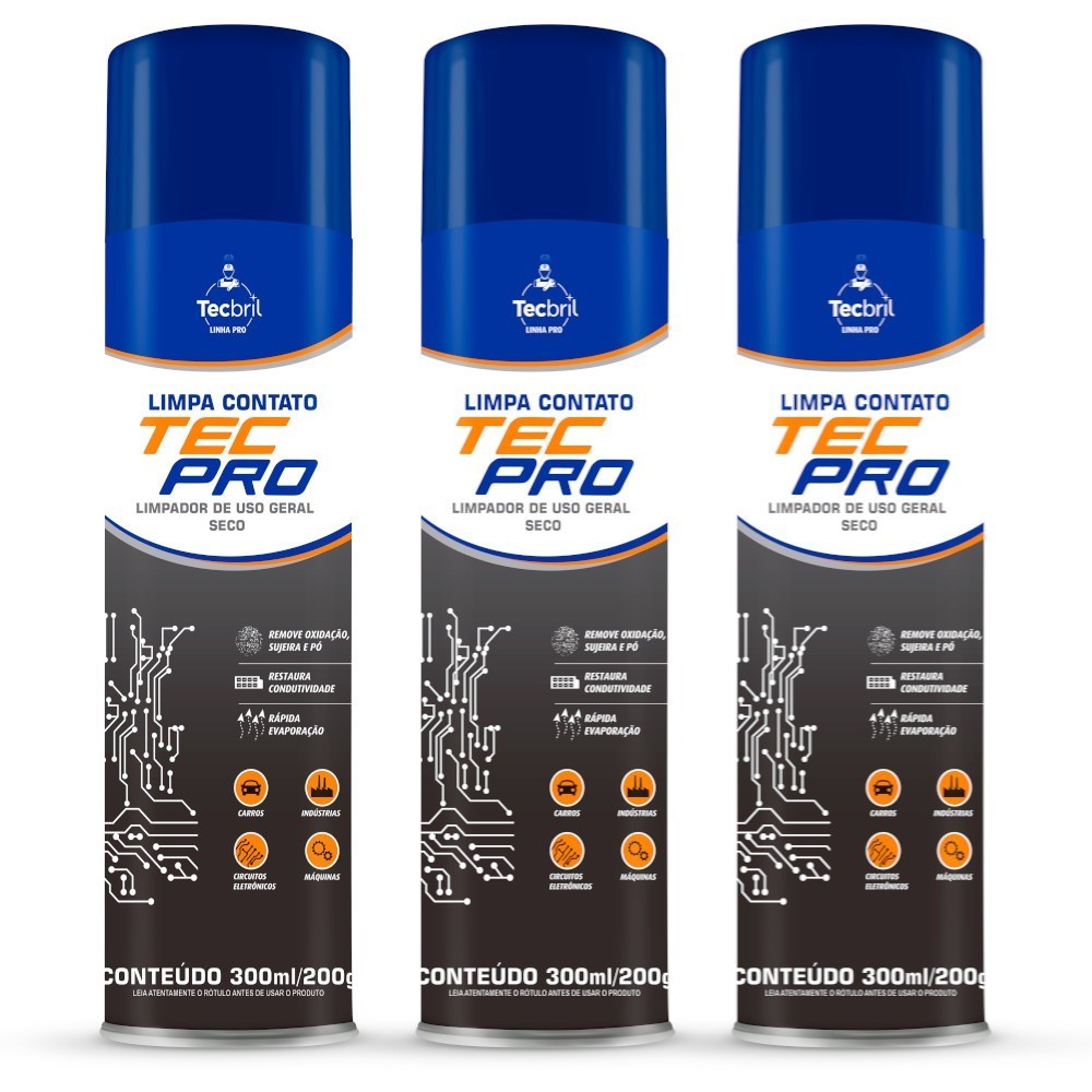 Kit 3 Limpa contato elétrico spray 300 ml Tec Pro - Tecbril | Shopee Brasil