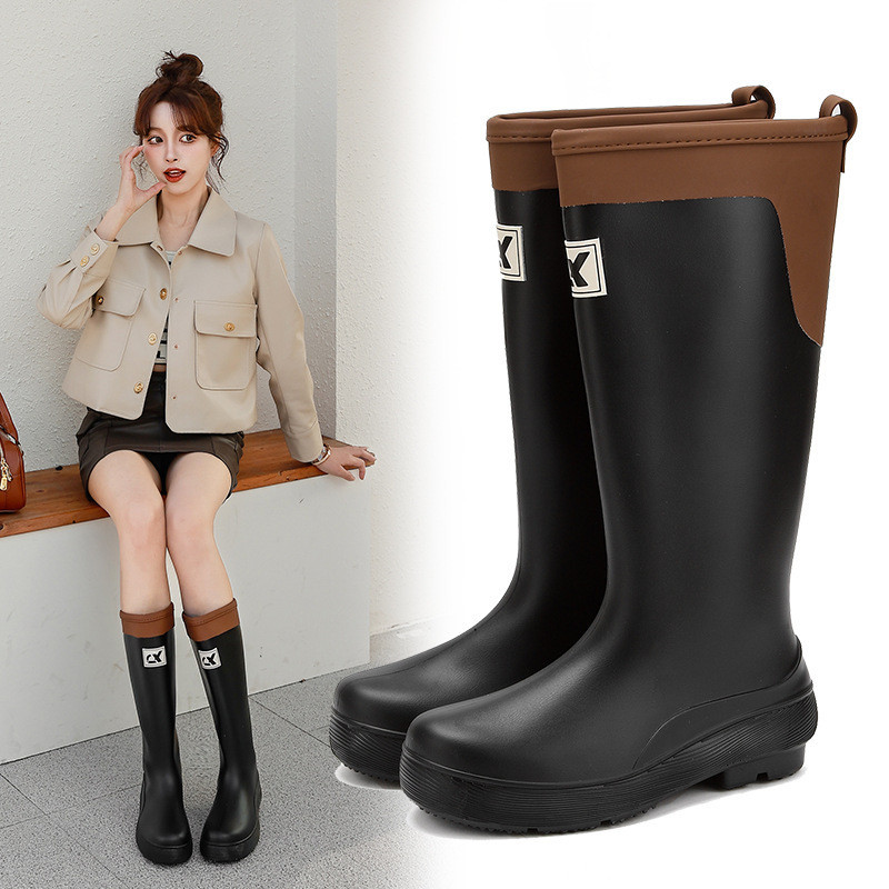 Botas de chuva de cano alto estilo feminino, botas de chuva elegantes ...