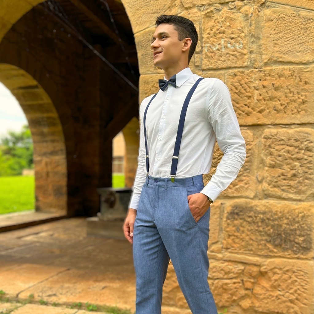 Kit Casamento com calça social masculina azul claro + suspensório azul ...