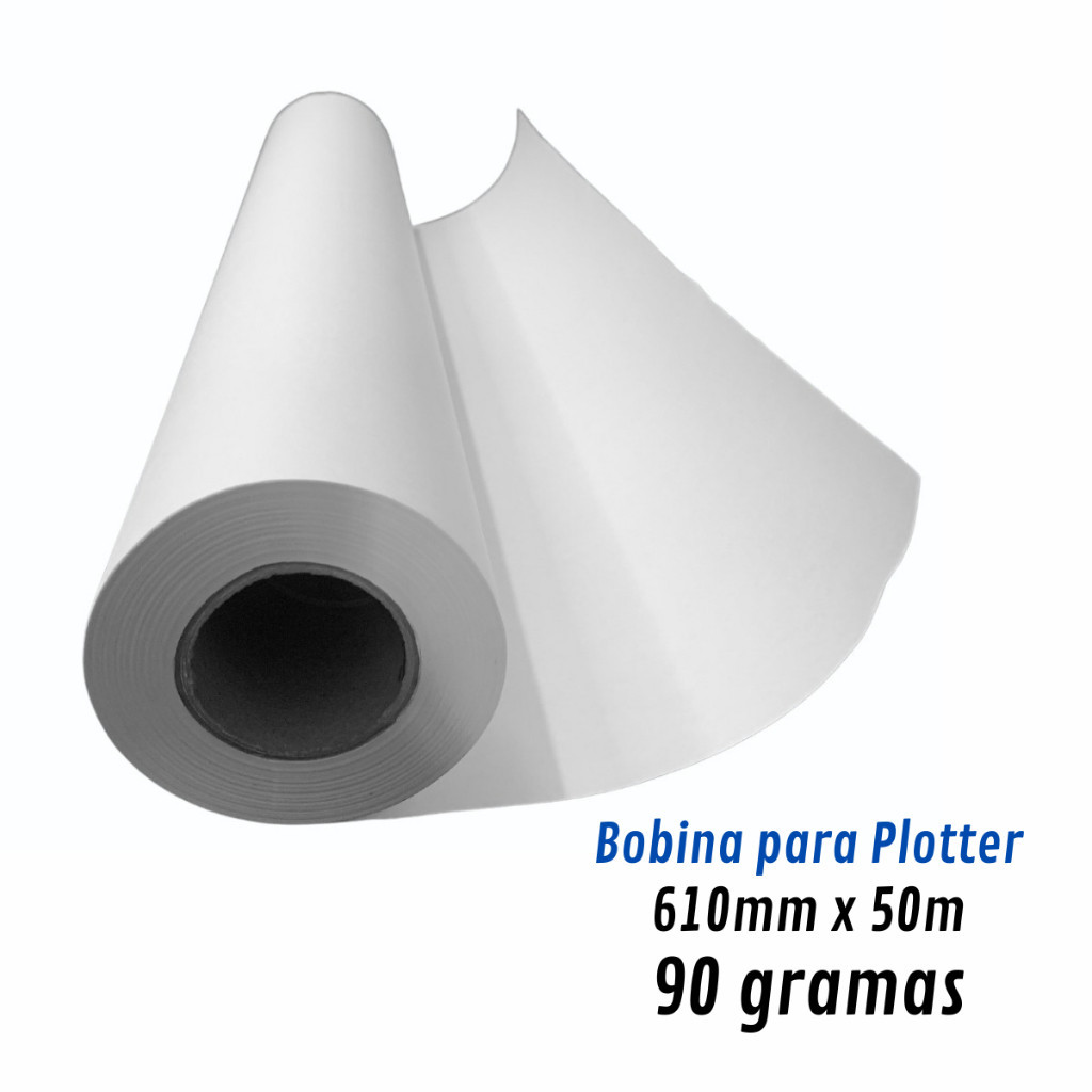 Bobina Para Plotter 90g 610mm X 50 Metros Branca Offset Super Branco | Shopee Brasil