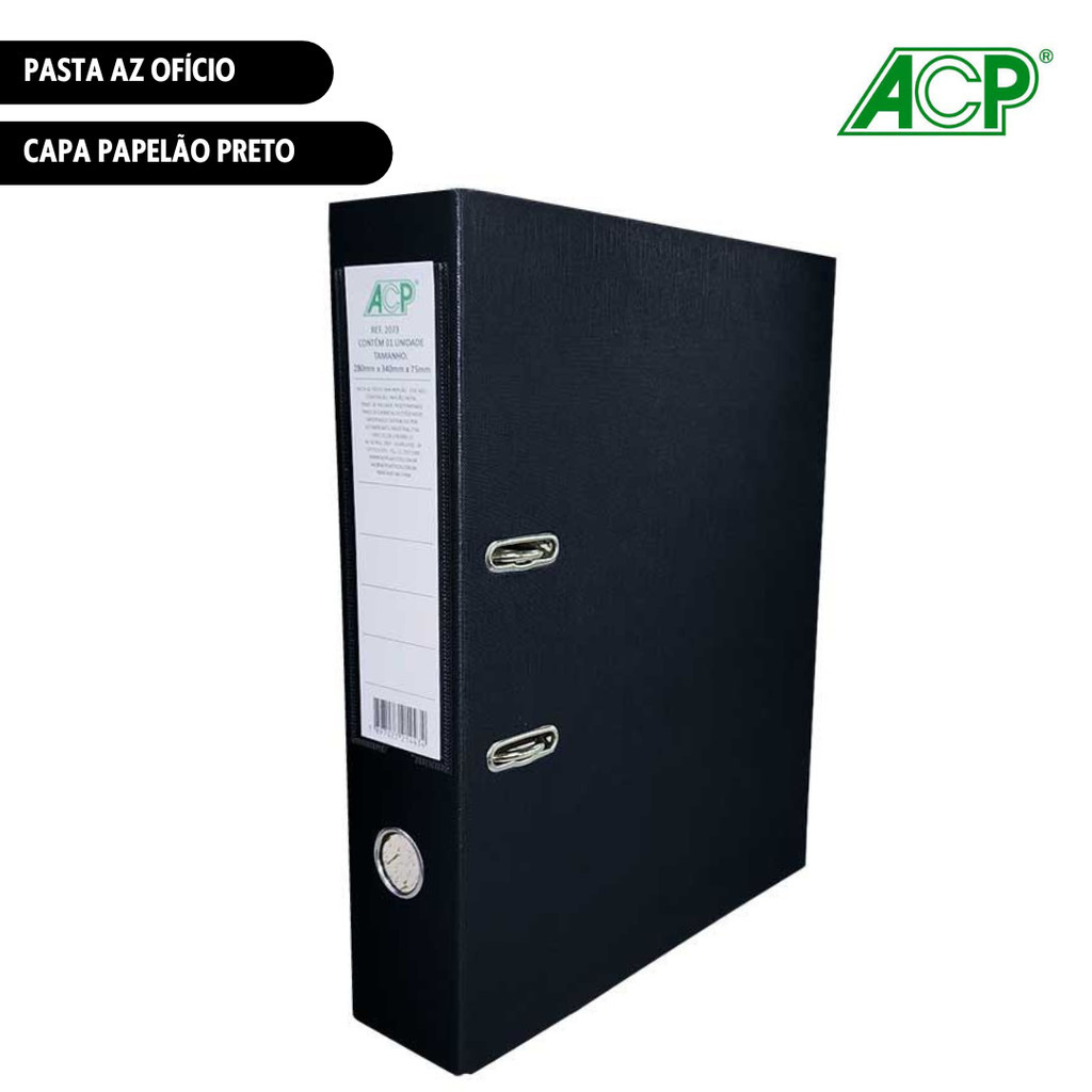 Pasta AZ Ofício Capa Papelão Com Reforço Arquivo Preto ACP | Shopee Brasil